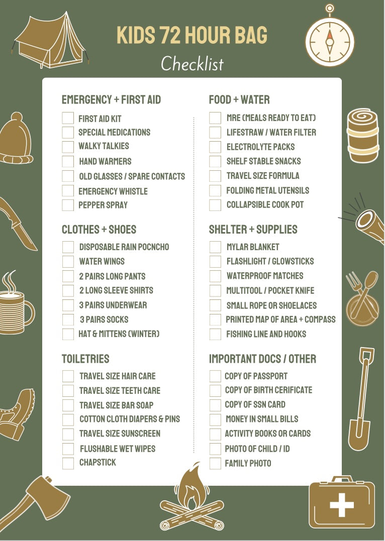 Kids 72 Hour Bags + Checklist – Our Midwest Roots